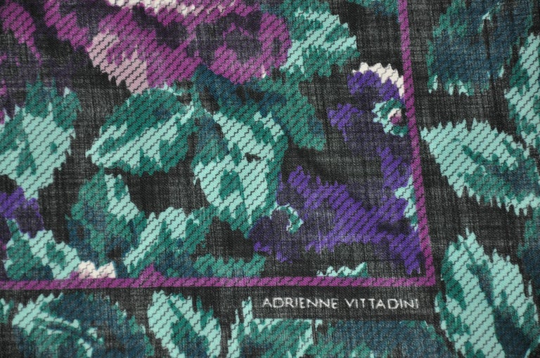 Adrienne Vittadini "Violet and White Floral" Fringed Wool Challis and ...
