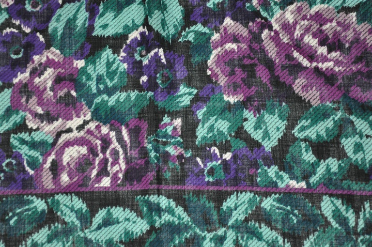 Adrienne Vittadini "Violet and White Floral" Fringed Wool Challis and ...