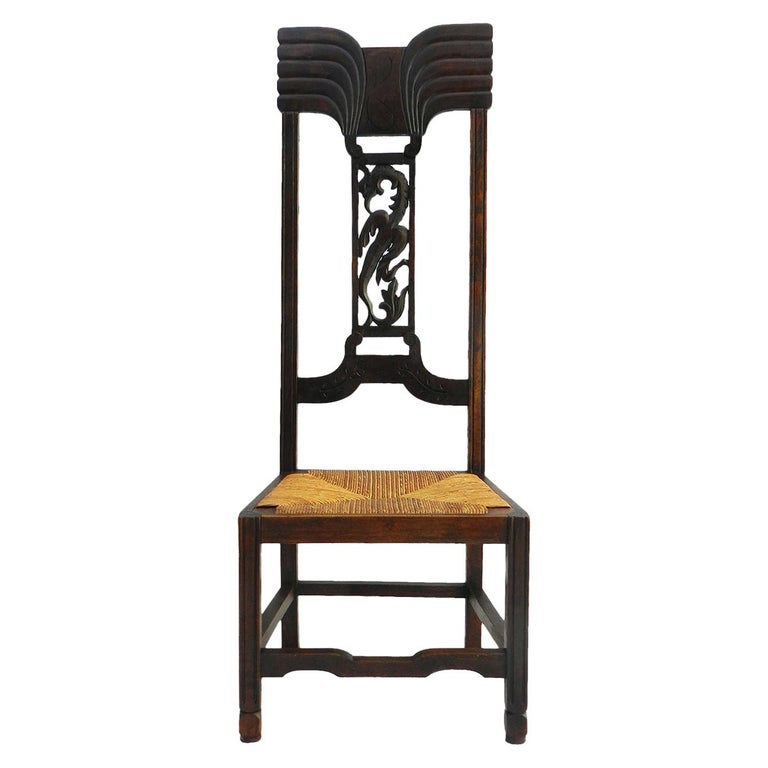 Aesthetic Chair Arts and Crafts Carved Phoenix Rush Seat, Late 19th ...