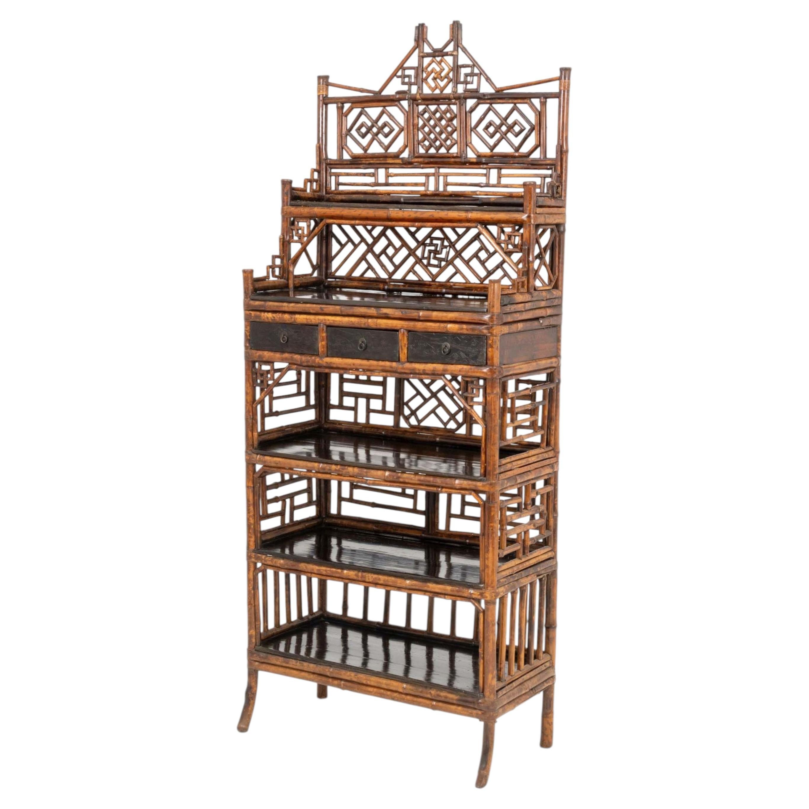 Aesthetic Movement Chinoiserie Bamboo and Elm Etagere, 19th Century For ...