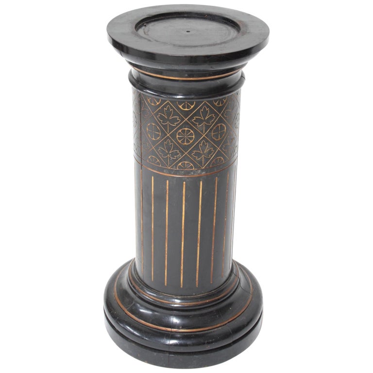 Aesthetic Movement Ebonized Pedestal Torchière with Incised and Gilded ...