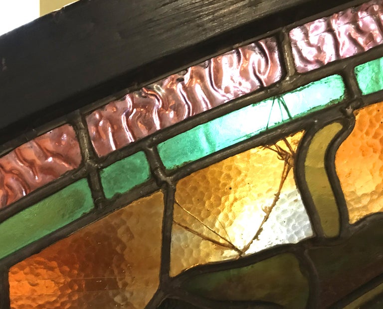 Aesthetic Period Arched Foliate Stained Glass Window or Transom Panel ...