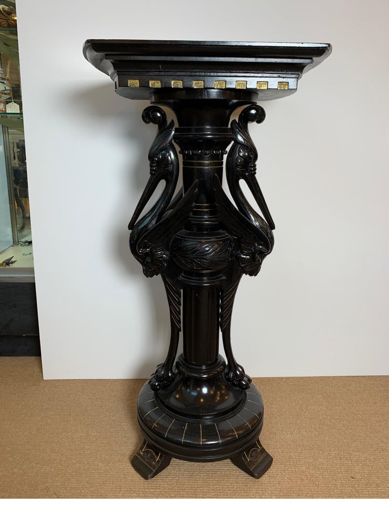 Aesthetic Period Ebonized Pedestal in the Form of Two Cranes at 1stDibs