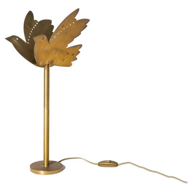 Brass Table Lamp with Birds by Alekos Fassianos For Sale at 1stDibs