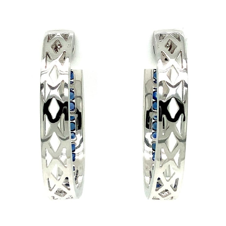 Afarin Collection Blue Sapphire and Diamond Oval Shaped Hoop Earrings ...