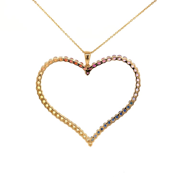 Afarin Collection Multi Color Rainbow Sapphire Heart Shaped 18k Yellow ...