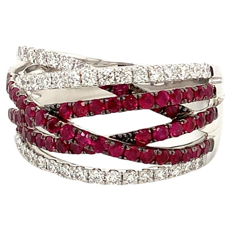 Afarin Collection Ruby and Diamond Afrin Collection Over and Under Six Row Woven For Sale at 1stDibs