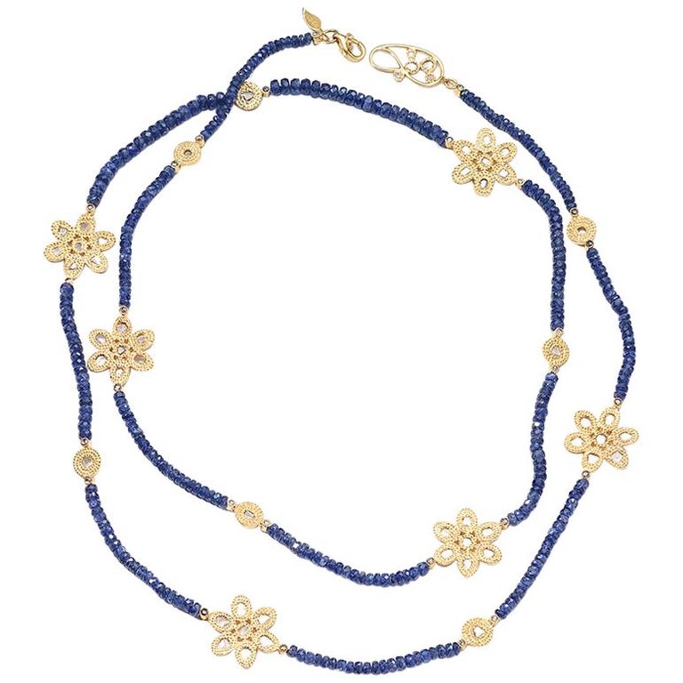 Affinity 20 Karat Necklace with Sapphire Beads, Flower and Opera ...