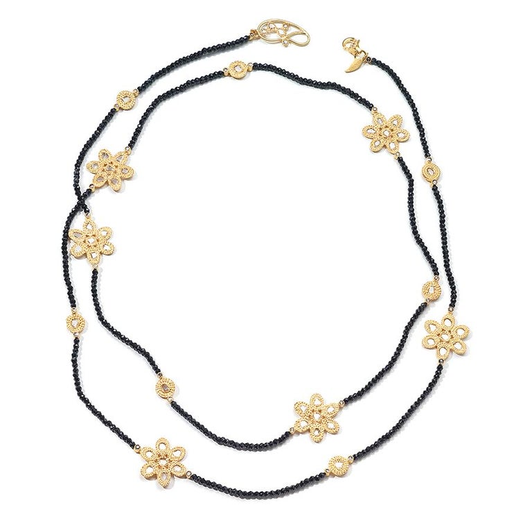 Affinity 20 Karat Necklace with Black Spinel Beads, Flower and Opera ...
