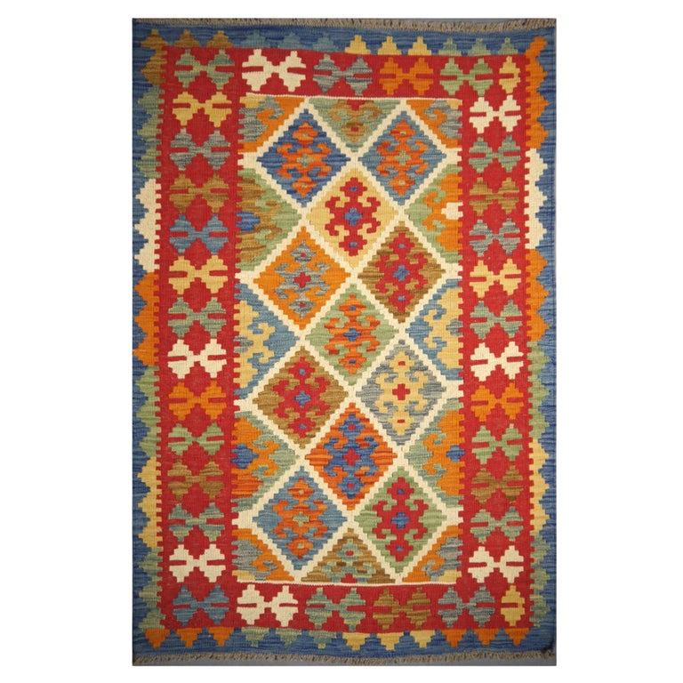 Afghan Kilim Rug with Natural Dyes Flat Hand Woven Kelim at 1stDibs ...