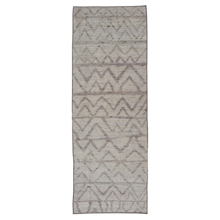 Afghan Modern Casual Chevron Runner in Light Cream and Dark Gray For ...