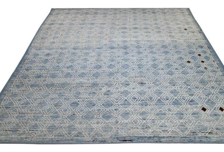 Afghan Moroccan Style Rug with White and Black Diamonds on Blue Field ...