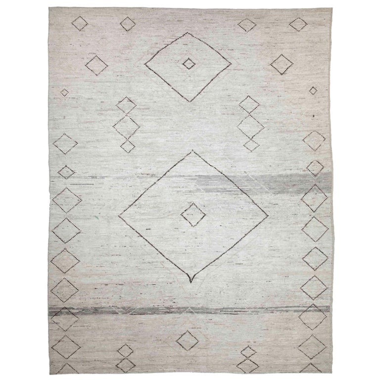 Afghan Rug in Moroccan Design with Brown Diamond Patterns on Ivory ...