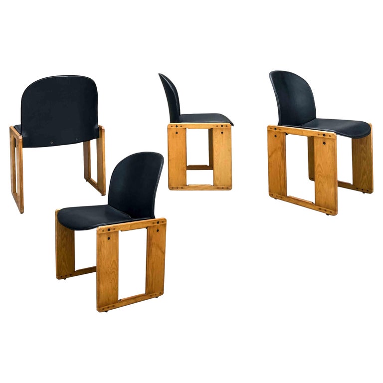 Afra and Tobia Scarpa Black Leather Dialogo Chair for B&B Italia, 1973, Set of 4 For Sale at 1stDibs