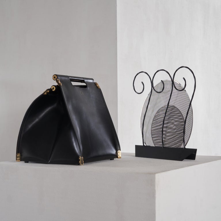 Afra and Tobia Scarpa for Dimensione Fuoco Leather and Brass Log Basket ...