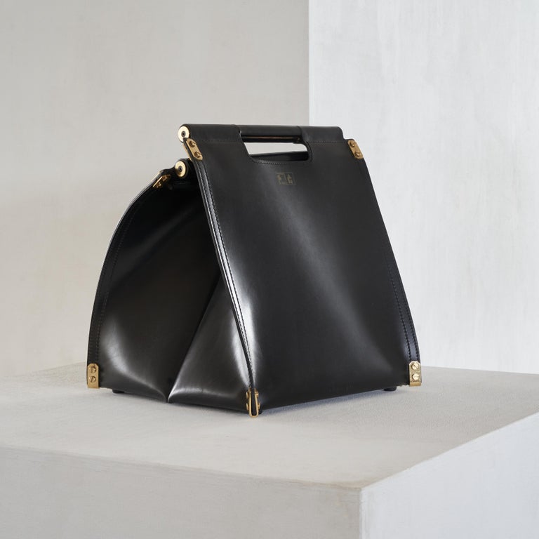 Afra and Tobia Scarpa for Dimensione Fuoco Leather and Brass Log Basket ...