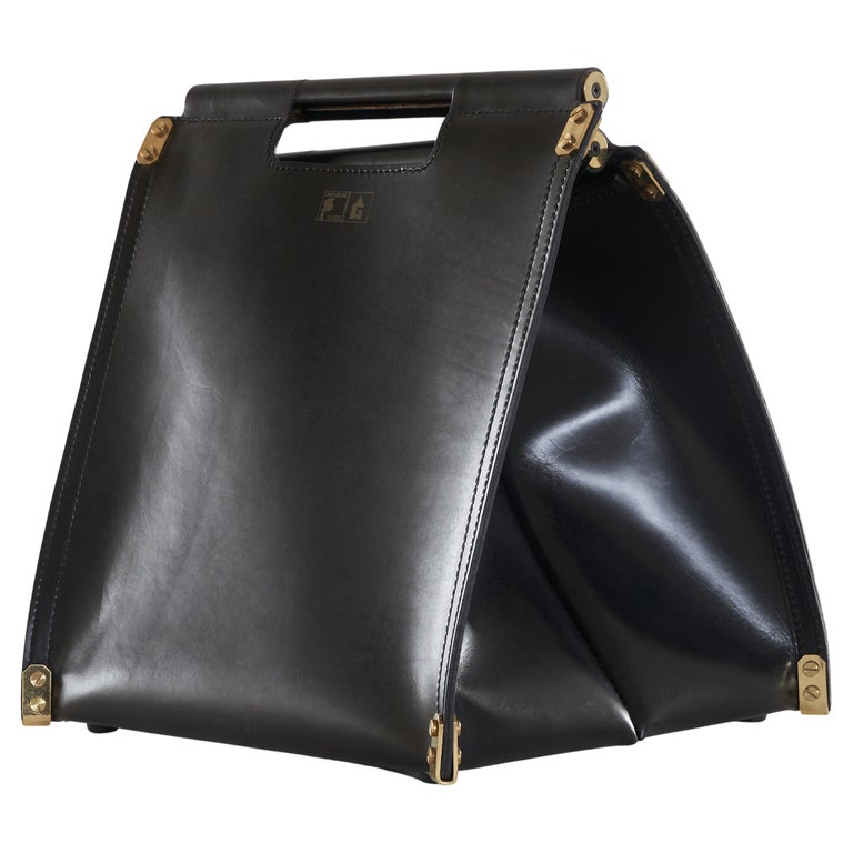 Afra and Tobia Scarpa for Dimensione Fuoco Leather and Brass Log Basket ...