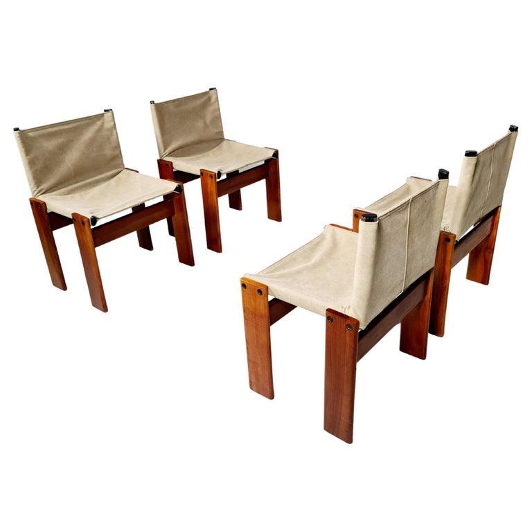 Afra and Tobia Scarpa Set of 4 'Monk' Dining Chairs in Canvas, 1970s at ...