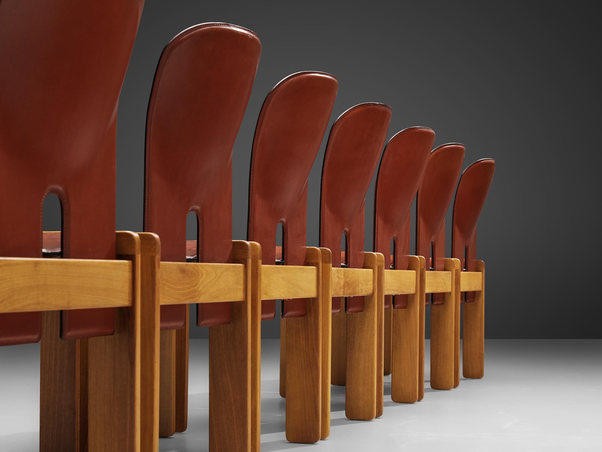 Afra and Tobia Scarpa Set of Eight '121' Dining Chairs in Red Leather ...