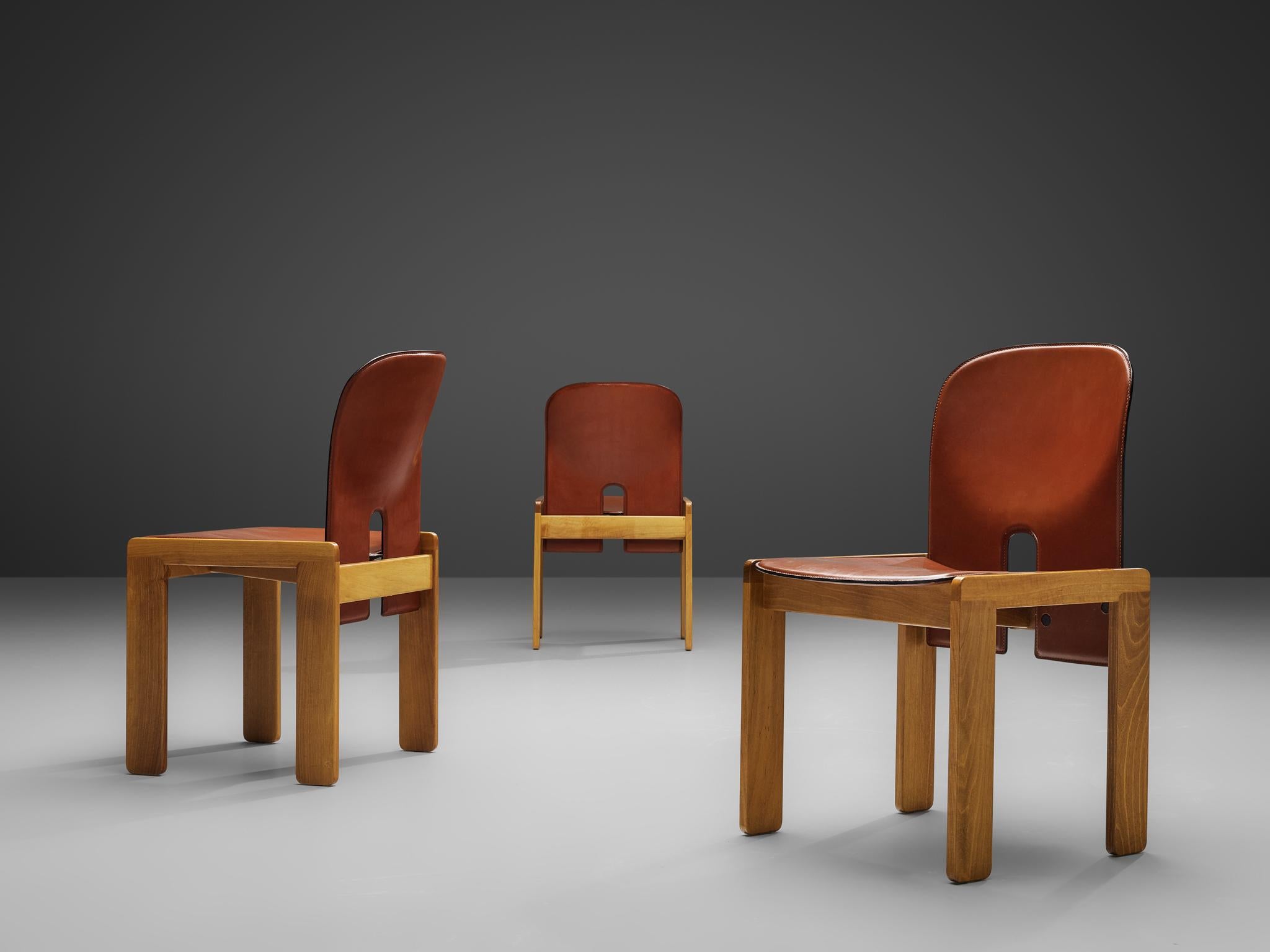 Afra and Tobia Scarpa Set of Eight '121' Dining Chairs in Red Leather ...