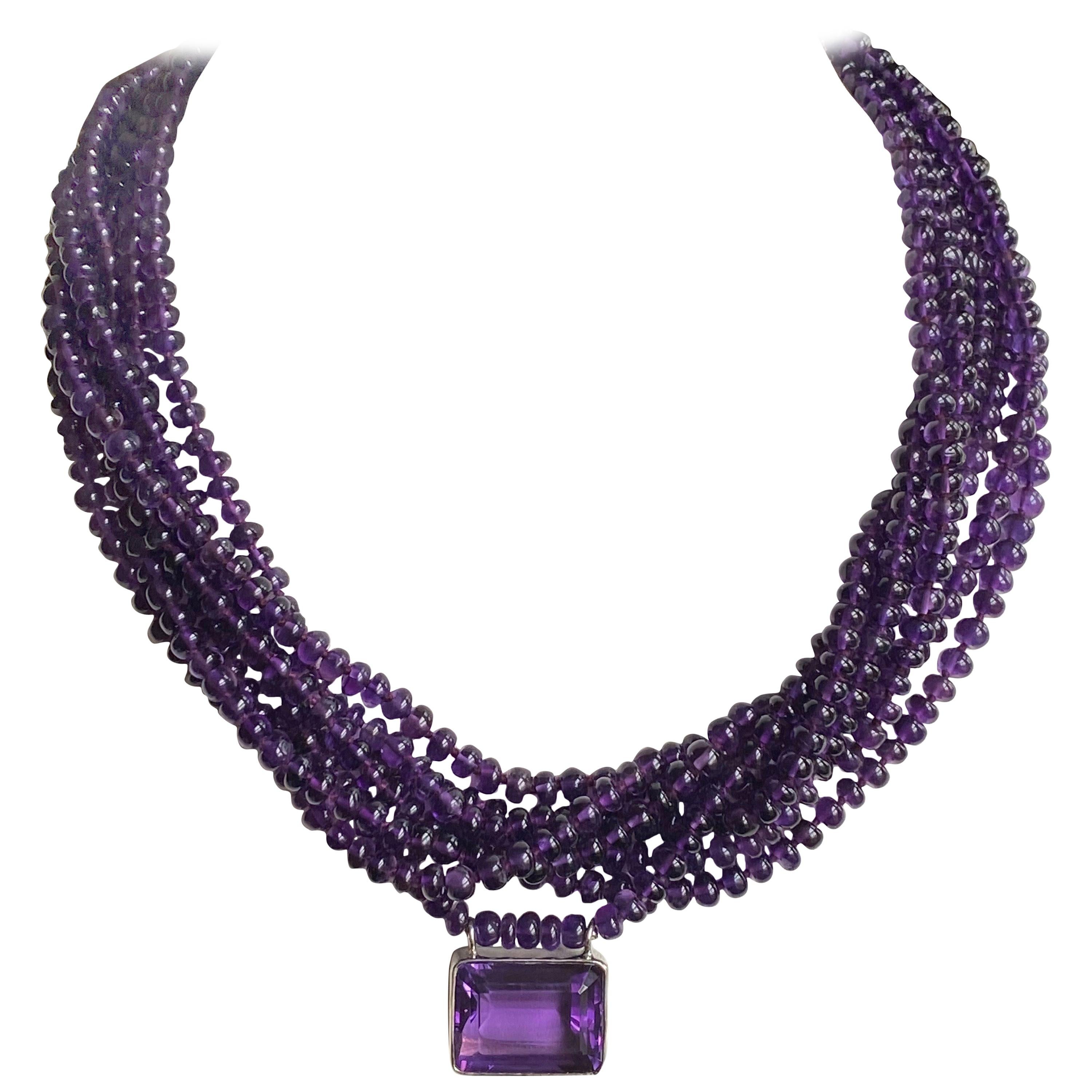 African Amethyst Multi-Strand Choker Necklace in Sterling Silver at 1stDibs