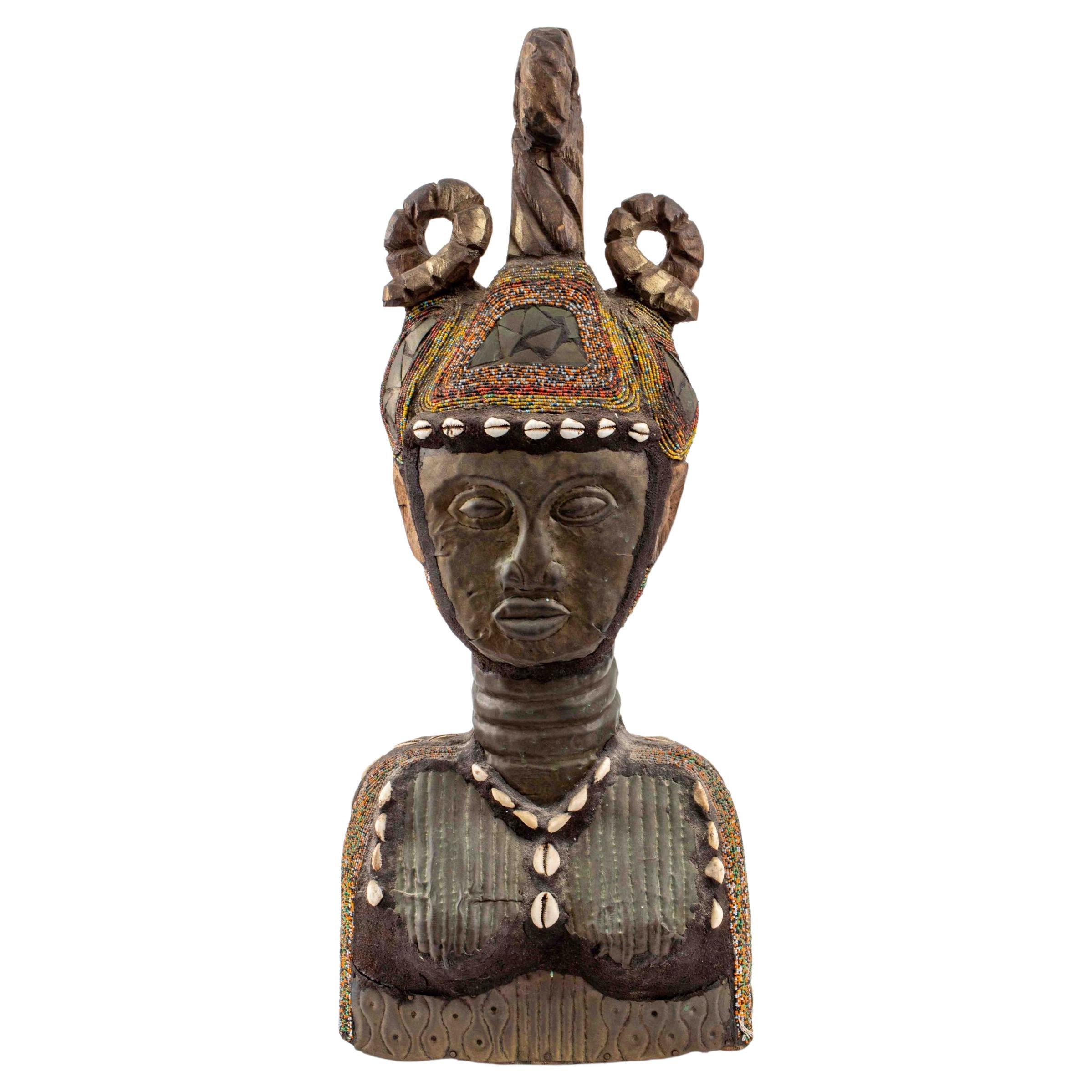 Tall Hand Carved Wood African Tribal Figures on Metal Bases at 1stDibs
