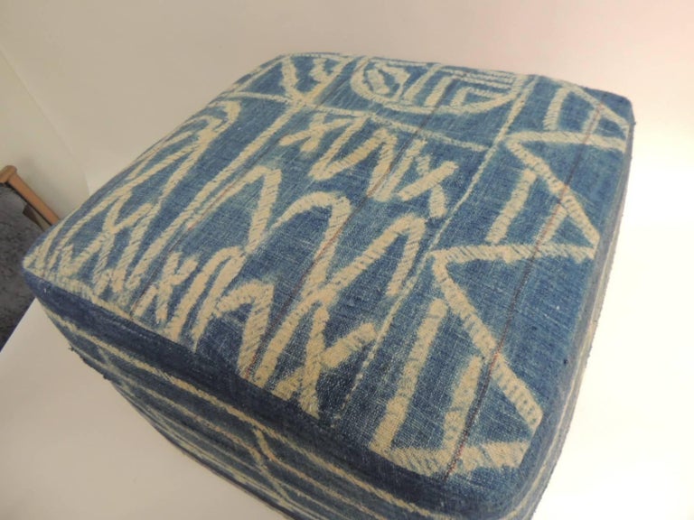 African Blue and Natural Vintage Ndop Textile Upholstered Square ...