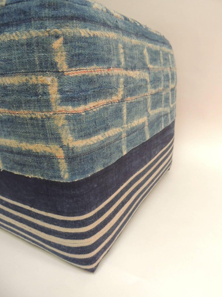 African Blue and Natural Vintage Ndop Textile Upholstered Square ...