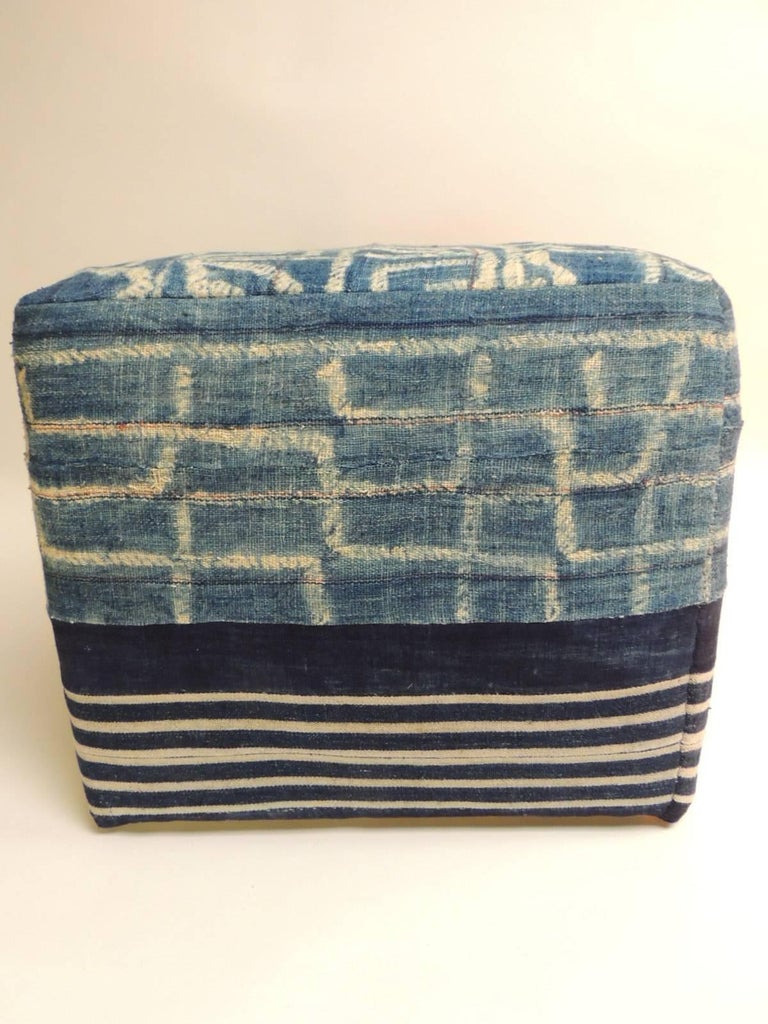 African Blue and Natural Vintage Ndop Textile Upholstered Square ...