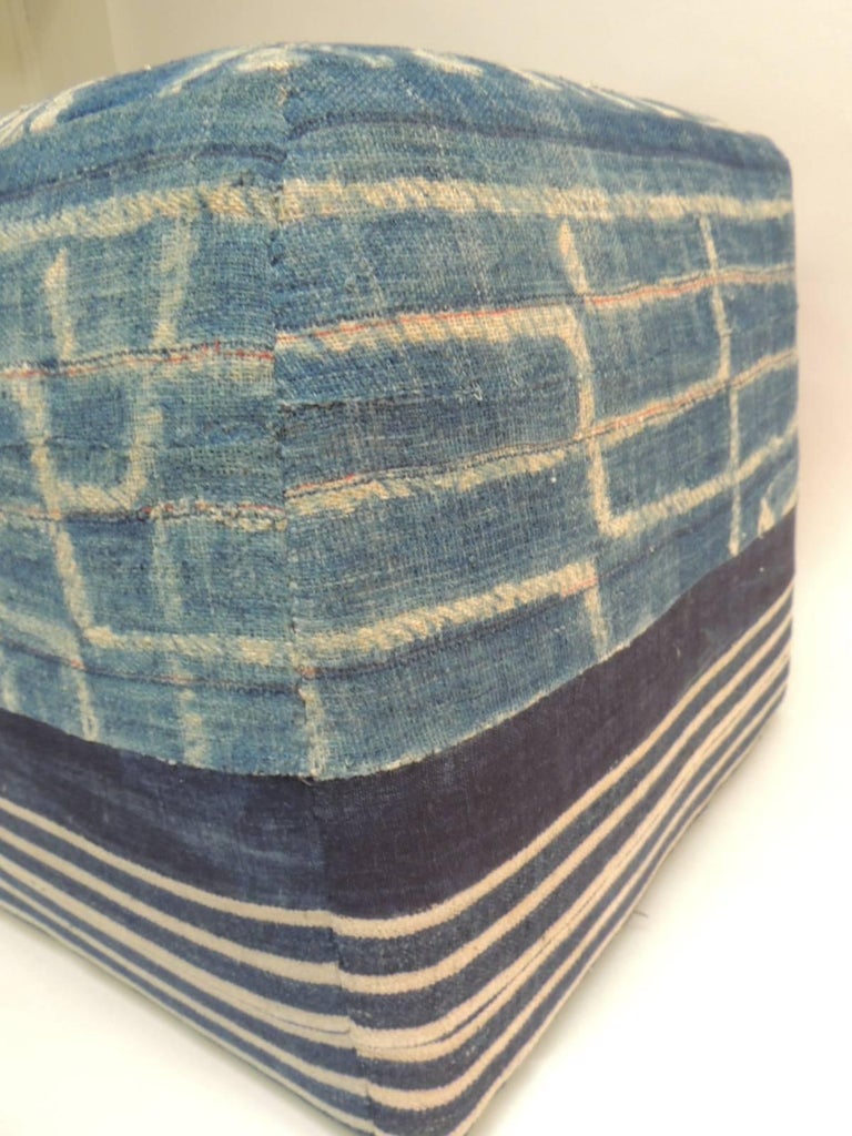 African Blue and Natural Vintage Ndop Textile Upholstered Square ...