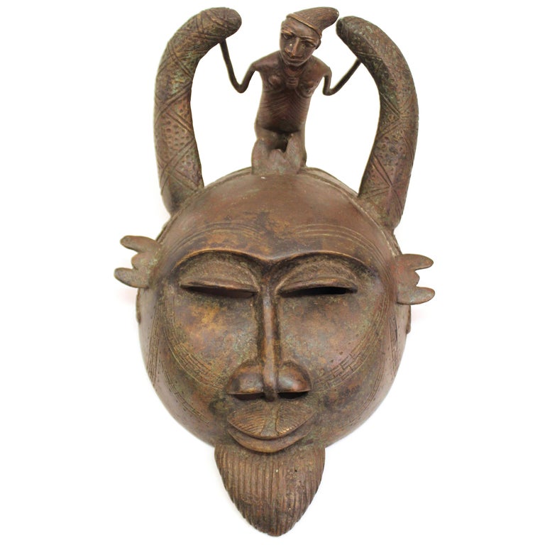 African Cameroon Tribal Bronze Mask For Sale at 1stDibs