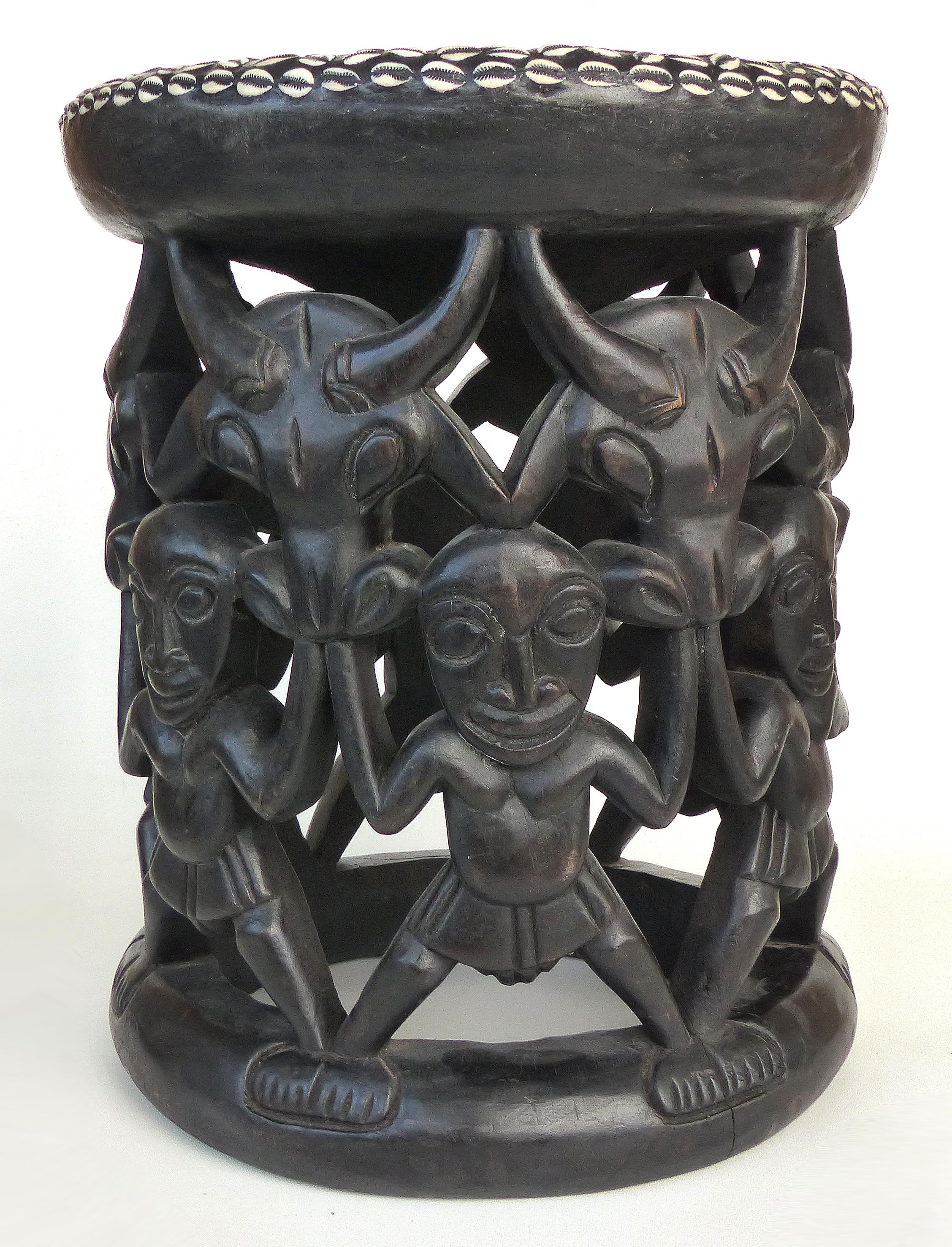 African Carved Side Table from Nigeria Embellished with Shells and ...