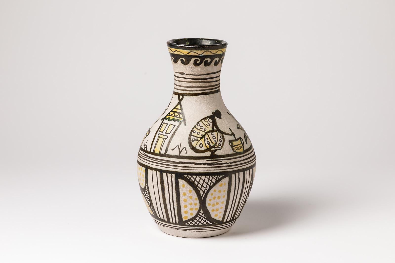 African Decorative Ceramic Vase by Lehenaff Midcentury French Pottery ...