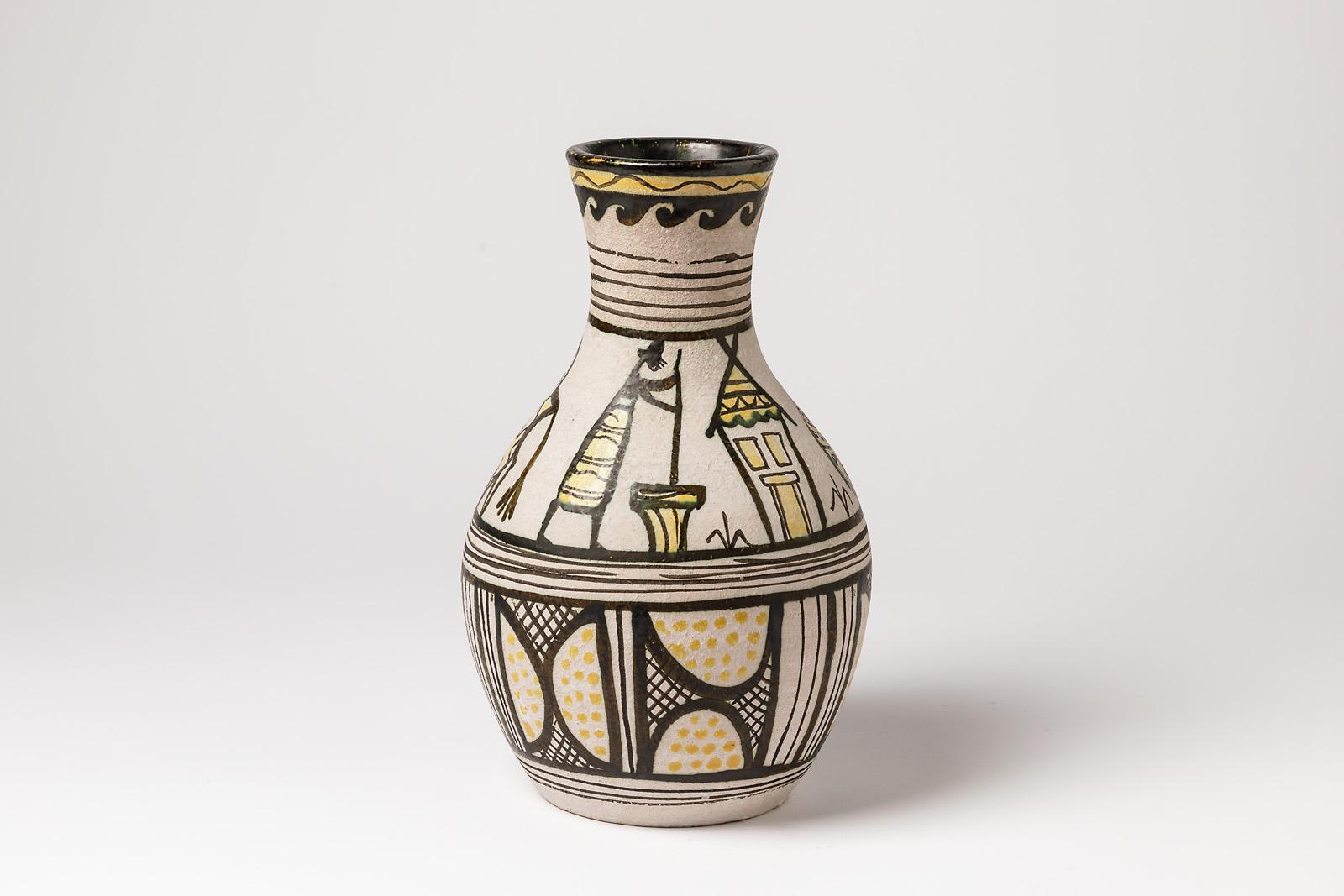 African Decorative Ceramic Vase by Lehenaff Midcentury French Pottery ...