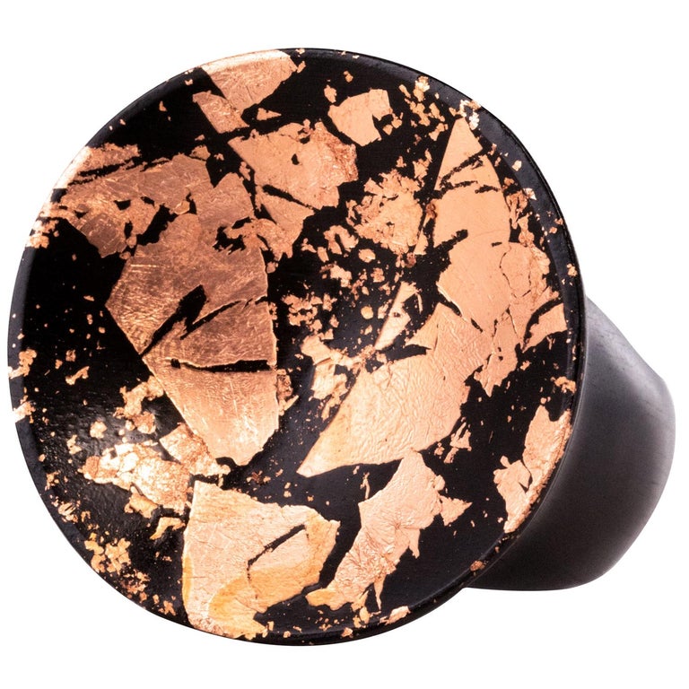 African Ebony Copper Leaf Round Ring at 1stDibs