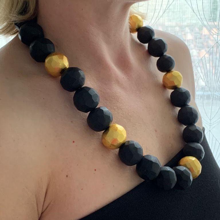 African Ebony Gold Leaf Faceted Pearl Necklace For Sale at 1stDibs ...