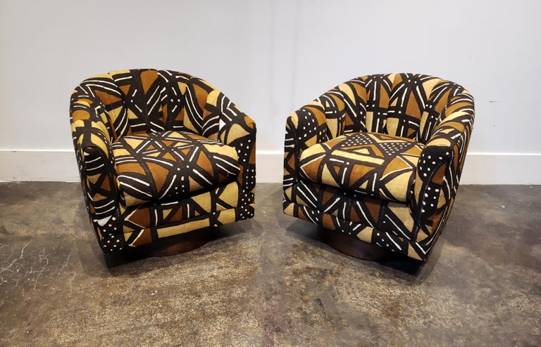 African Fabric Midcentury Swivel Club Chairs a Pair at 1stDibs ...