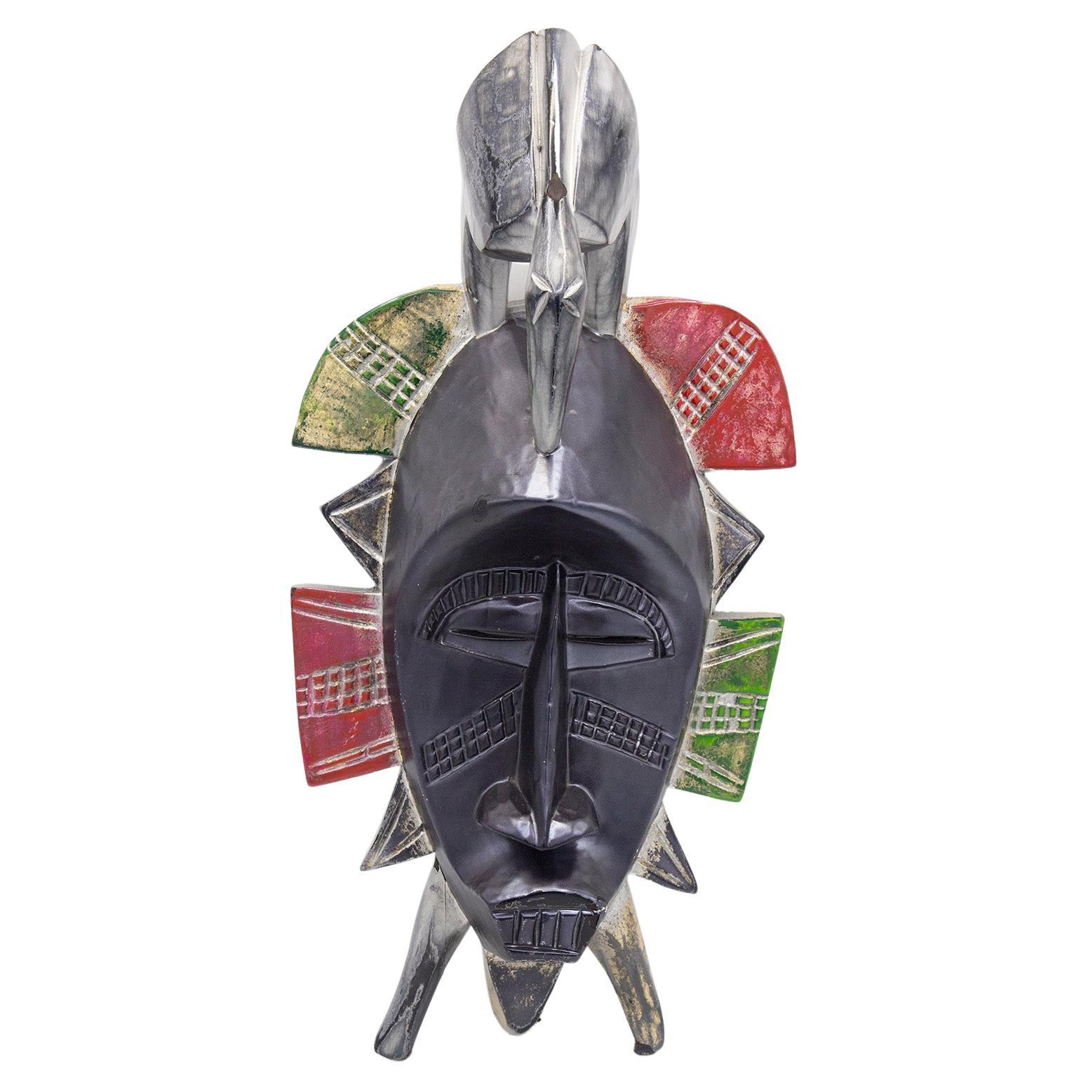 Cameroon Bamileke Tribal Carved Horned Mask Embellished with Sea Beans ...