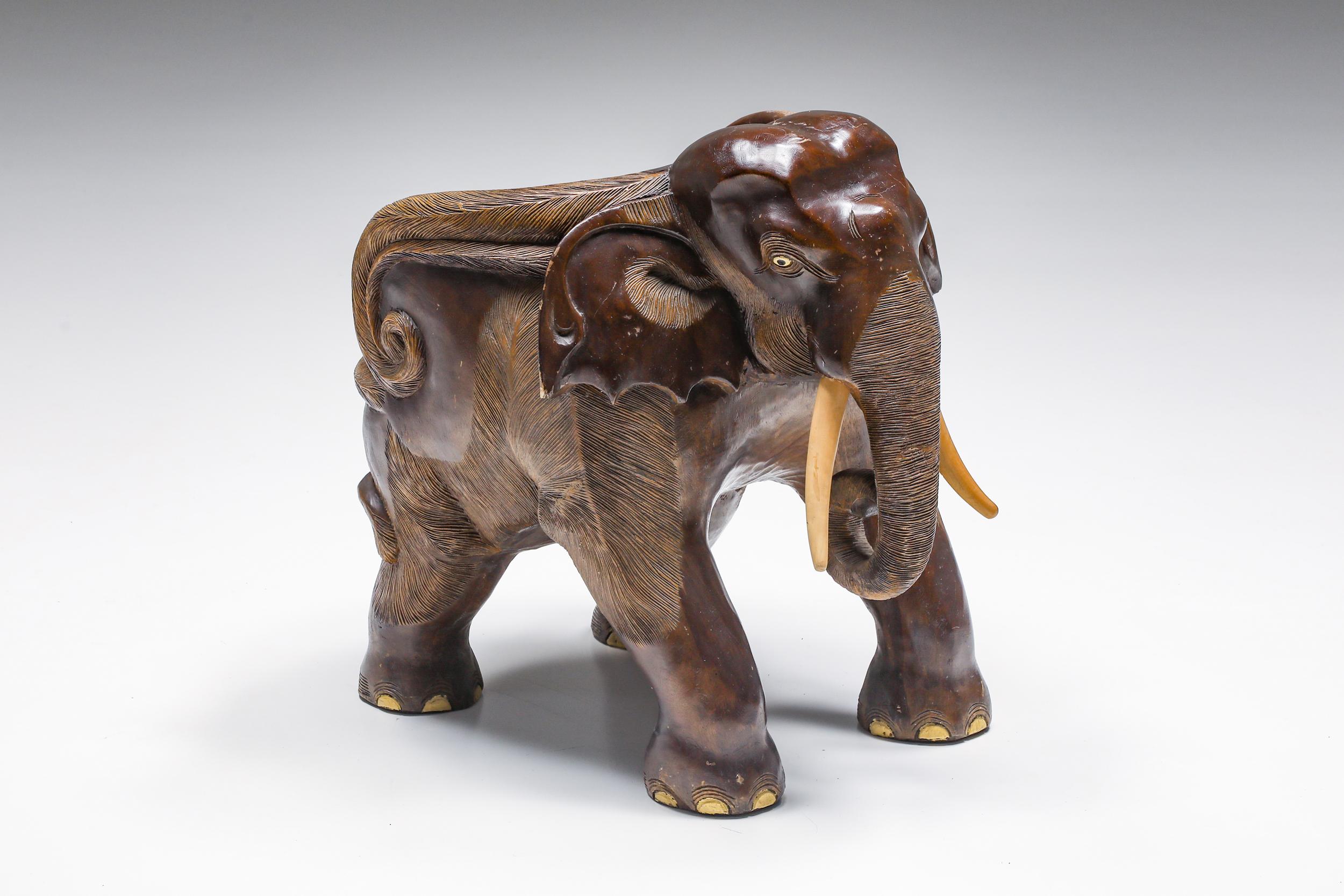 African Hand Carved Elephant Chair, 20th Century For Sale at 1stDibs