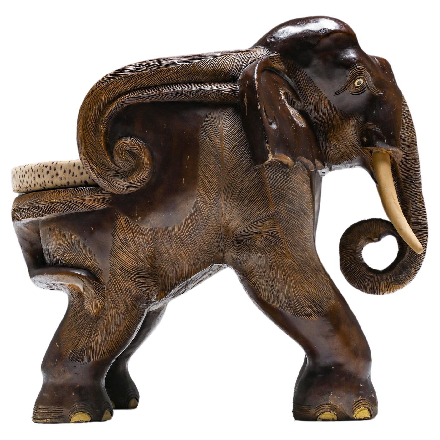 African Hand Carved Elephant Chair, 20th Century For Sale at 1stDibs