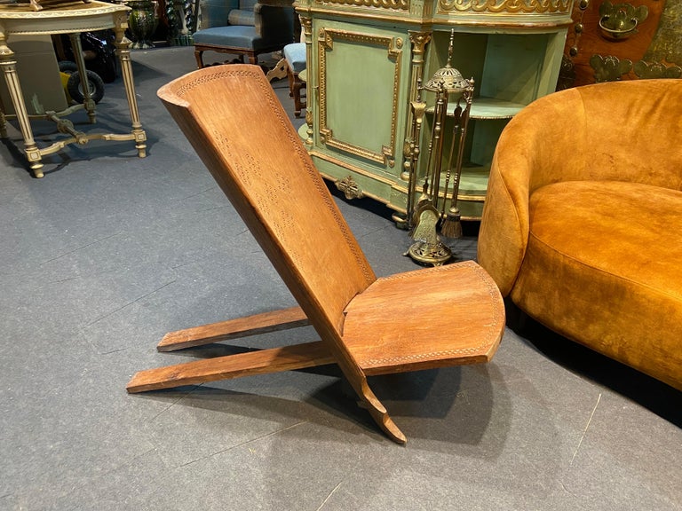20 Century Hand Carved Folding Palaver Wooden Chair in African Style ...