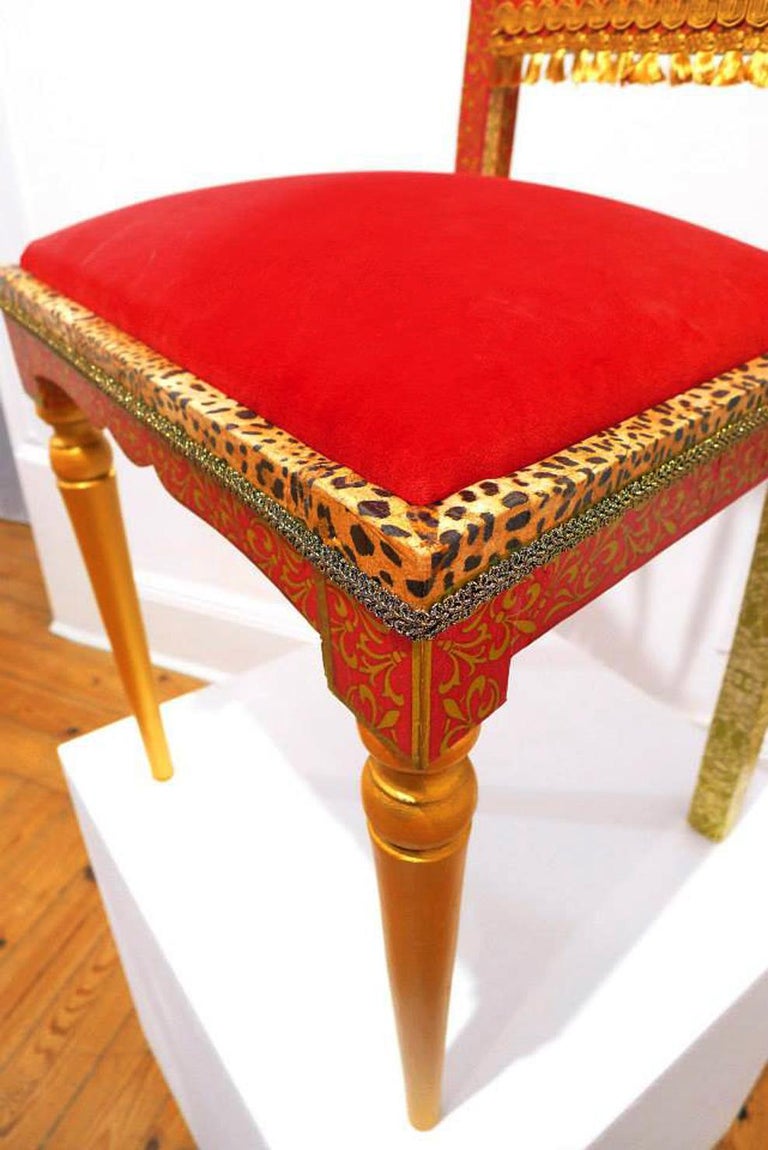 African Queen"Rainha Ginga" Eclectic Set Mirror and Chair Gilt Red and ...