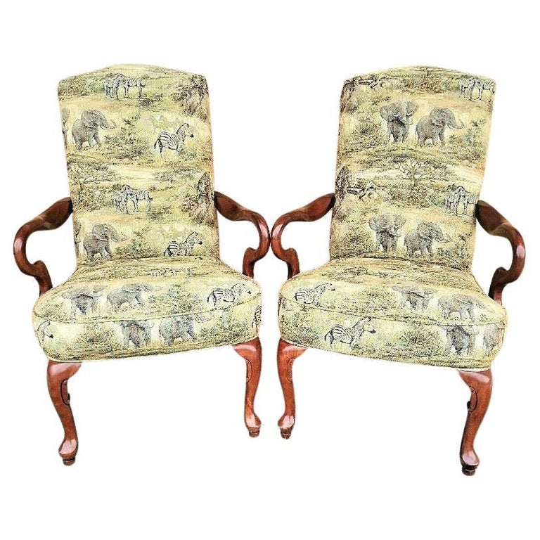 African Safari Style Accent Dining Armchairs, Set of 2 For Sale at 1stDibs