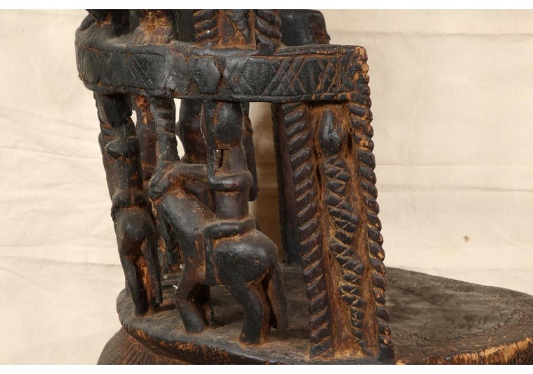 African Tribal Carved Wood High Back Chair For Sale at 1stDibs