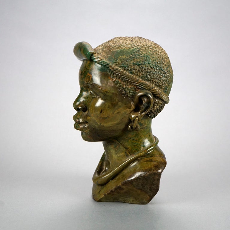 African Vérdité Stone Portrait Sculpture of Tribal Woman, 20th C at 1stDibs