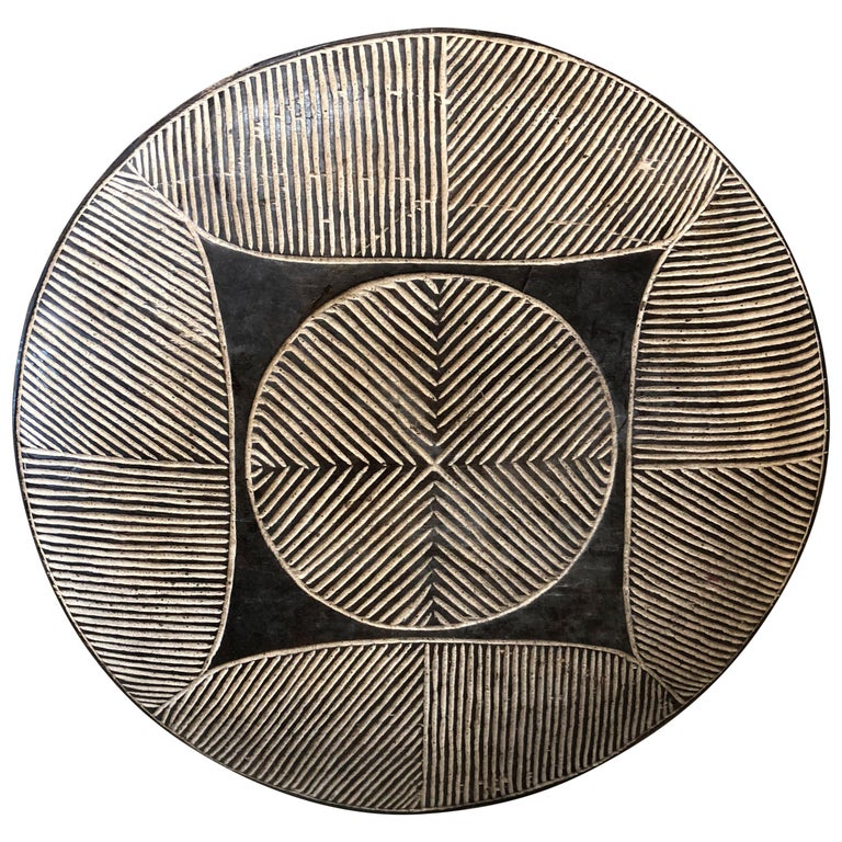 African Warrior Shield with Wood Carved Pattern #2 at 1stDibs