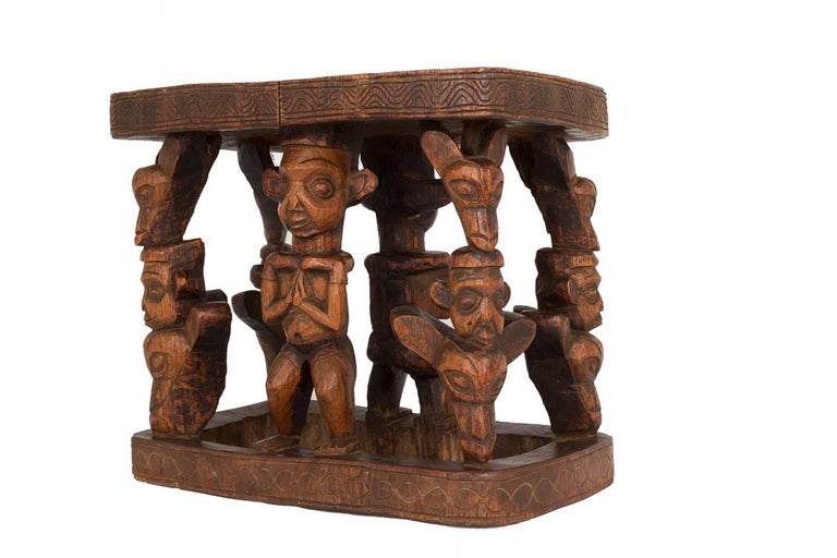 An African Wood Stool with Figures at 1stDibs | african wood furniture ...