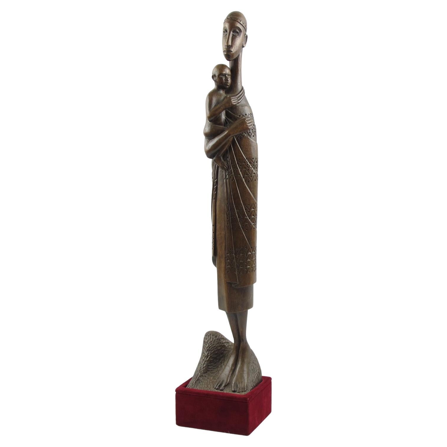 African Wooden Sculpture Madonna and Baby by Tutsi Rwanda Artist ...