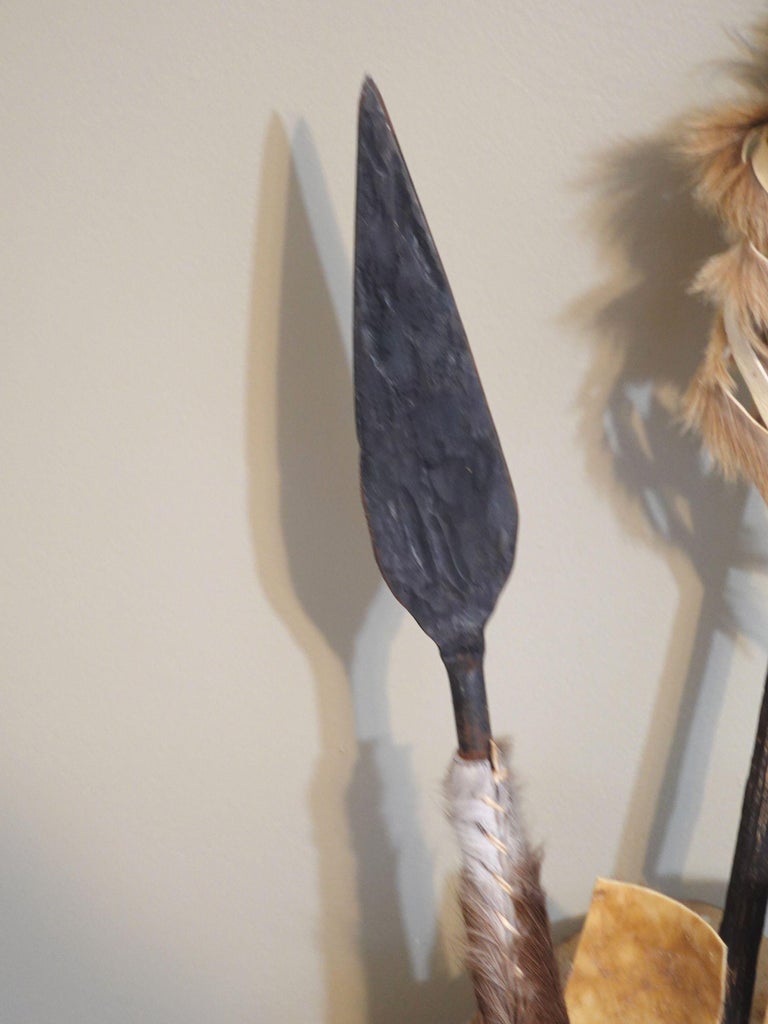 African Zulu Cowhide Shield with Spear and Mallet For Sale at 1stDibs