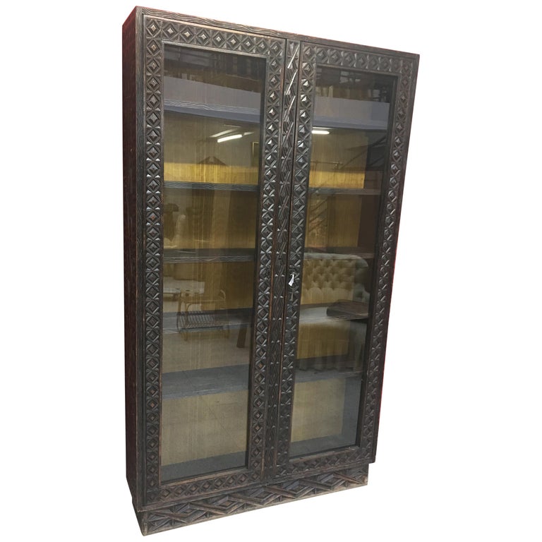 Africanist Showcase Cabinet in Carved Wood, circa 1950 at 1stDibs